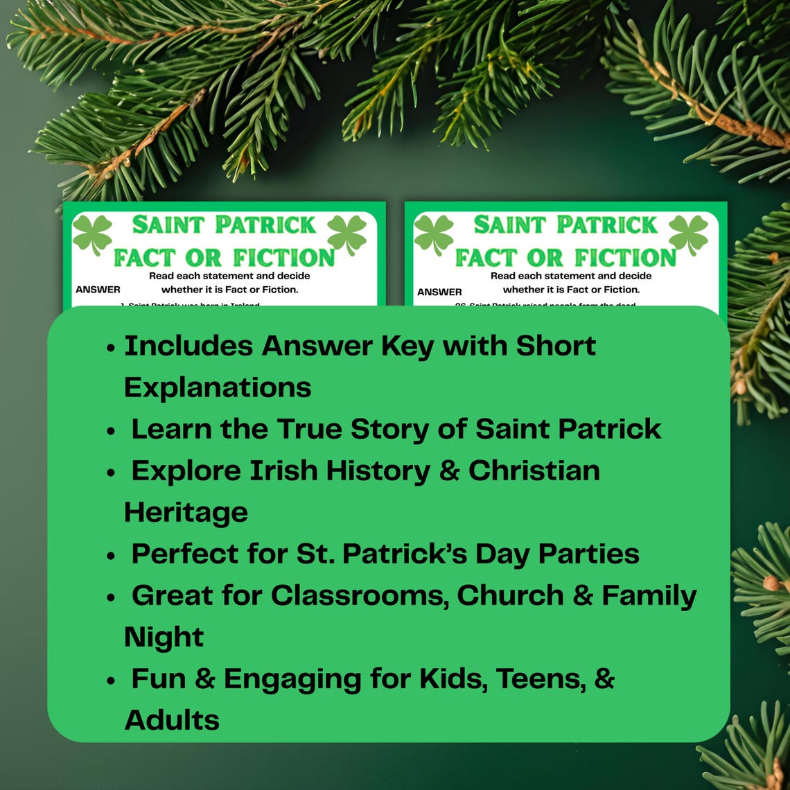 St. Patrick's Day Trivia Game | 50 Fact or Fiction Questions (printable ...