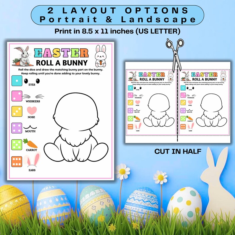 Easter Roll a Bunny | Printable Dice Game, Bunny Coloring Page ...