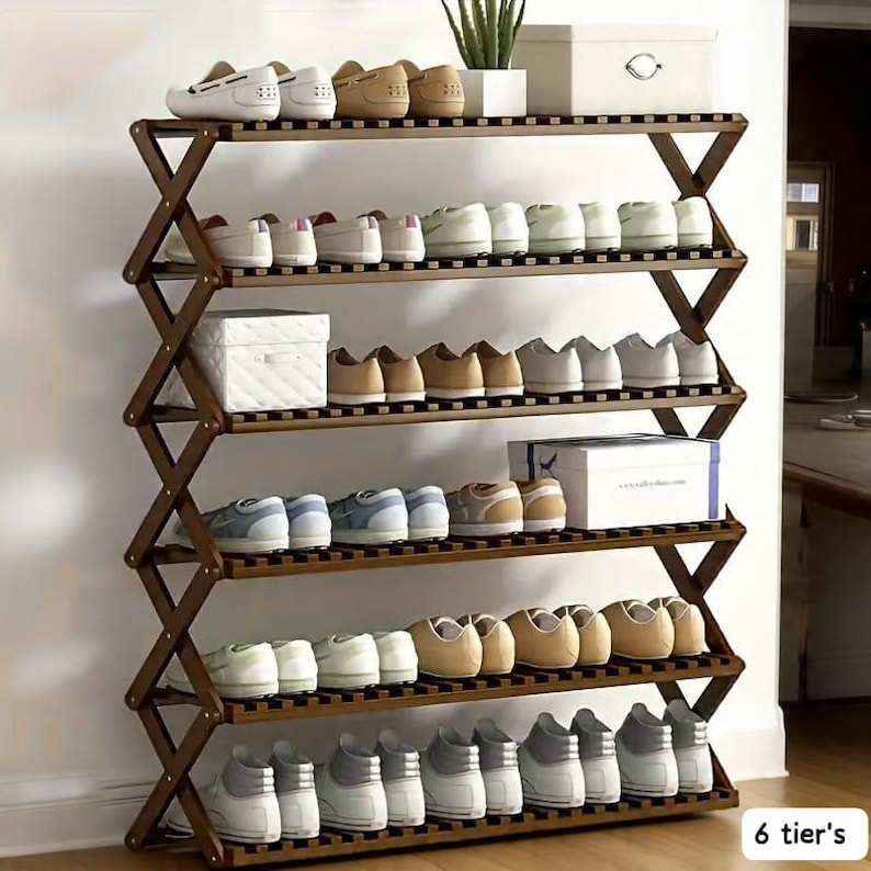 Multi-layer Solid Wood Shoe Rack 5/6 Tiers - Etsy