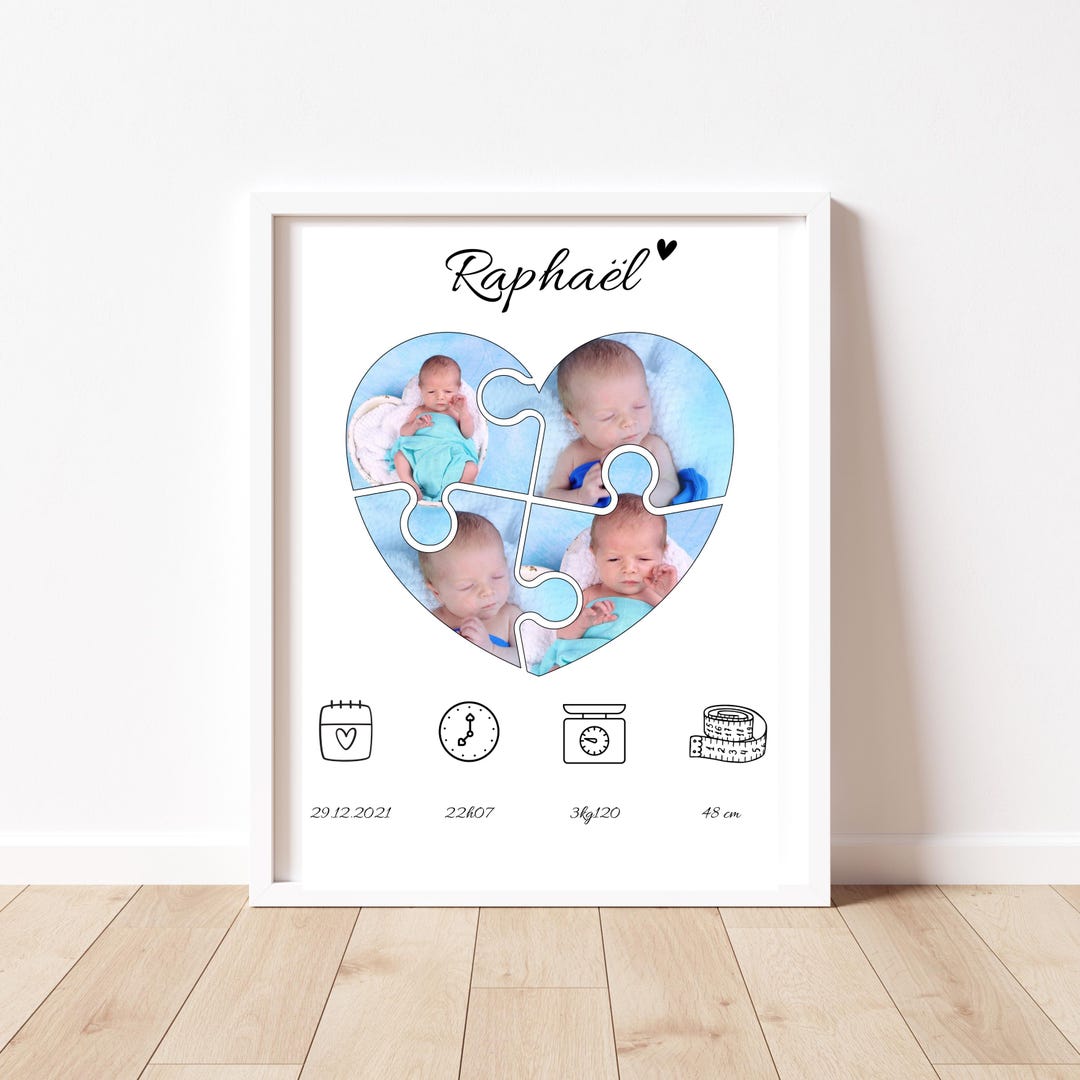 Personalized Baby Birth Announcement Poster, Heart Photo Puzzle With ...