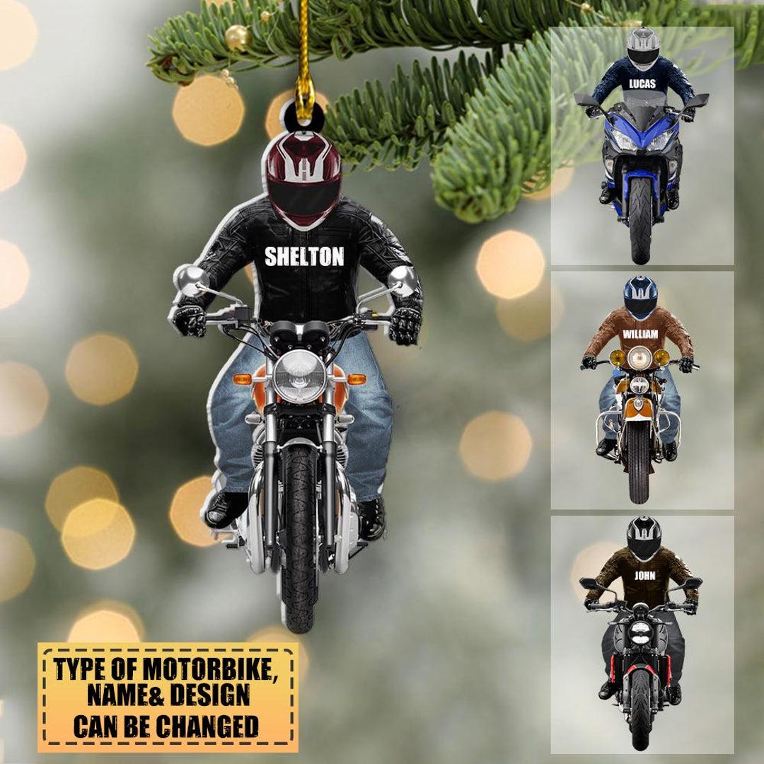 Personalized Biker Motorcycle Christmas Hanging Ornament, Custom Name ...