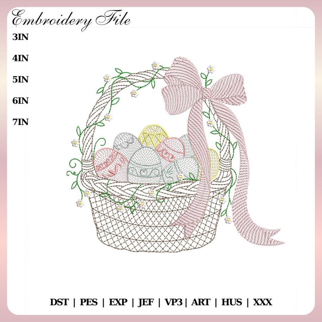 Easter Basket Embroidery Design,spring Egg Machine Embroidery,sketch ...