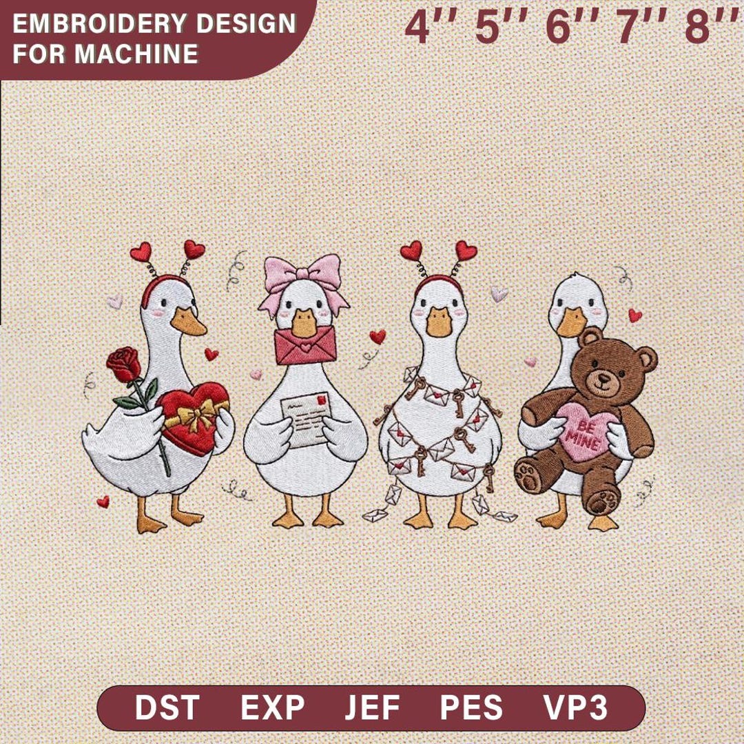 Cute Valentine Ducks Embroidery Design,funny Goose Quartet Machine ...