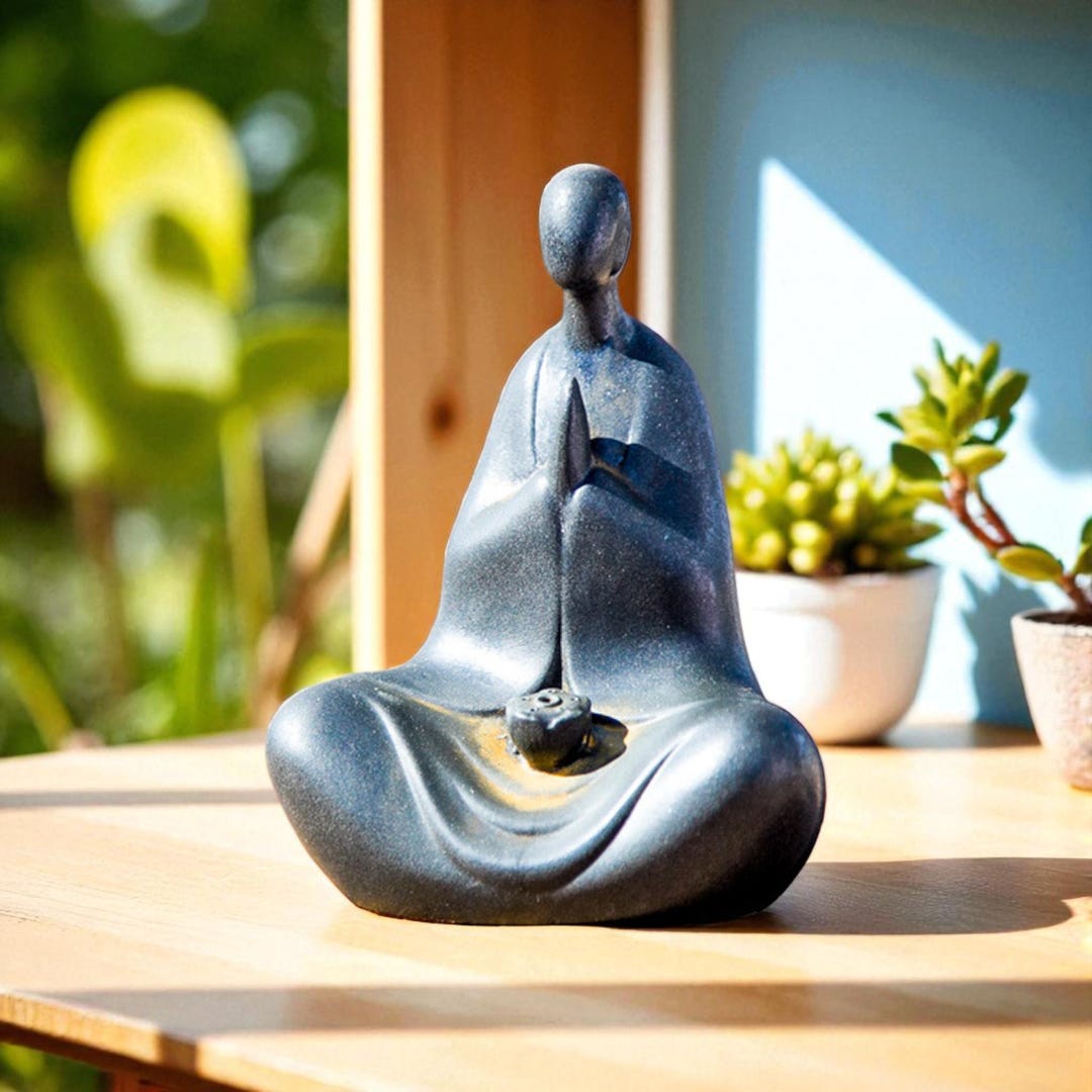 Japanese Faceless Praying Buddha Statue, Zen Garden Decor, Spiritual ...