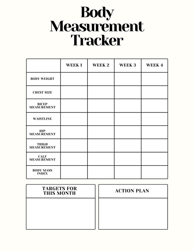 Body Measurement Tracker 2026 Printable, Fitness Progress Tracker ...