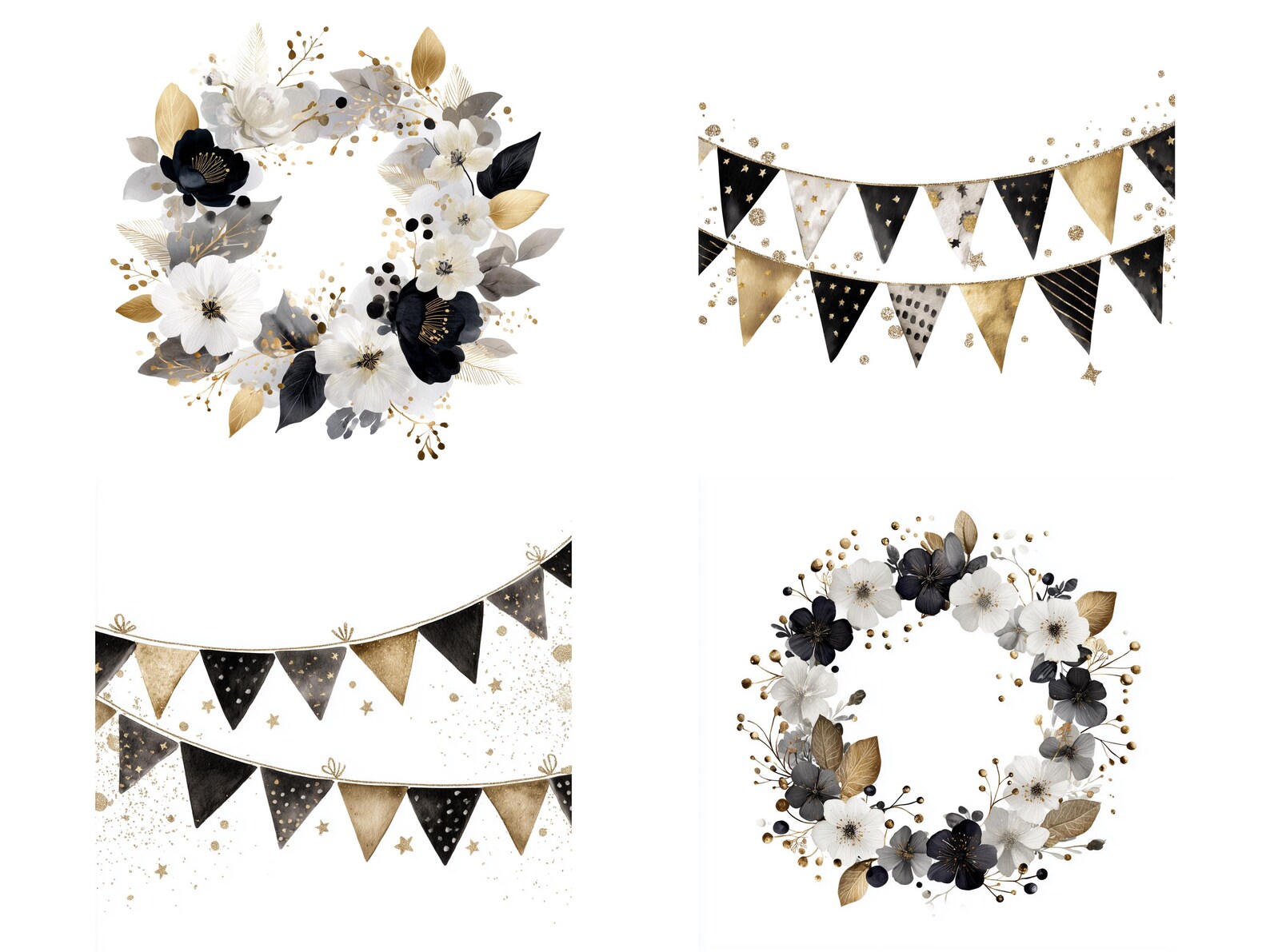 New Years Eve Clipart Black Gold NYE PNG Watercolor Party Decor ...