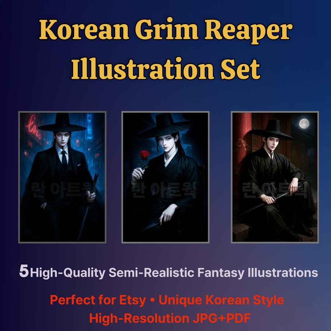Korean Grim Reaper Illustration Set | Semi-realistic Fantasy JPG + PDF ...