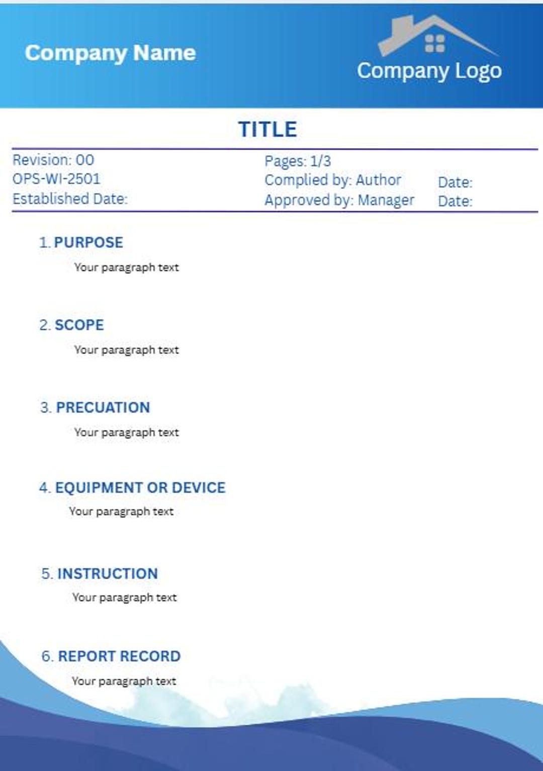 Standard Operating Procedure (SOP) Template, Work Instruction (WI ...