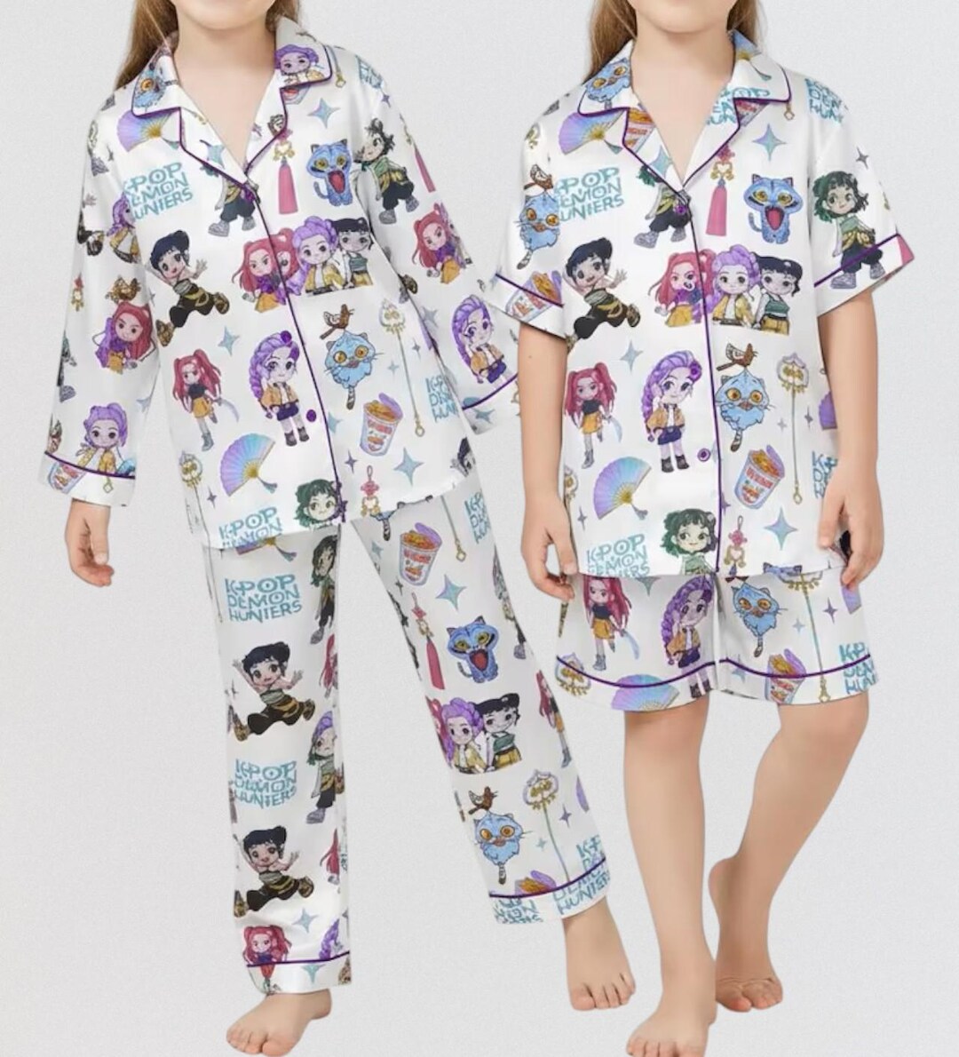Kpop Huntrix Christmas Silky Pajamas, K-pop Demon Hunters Chibi Xmas ...