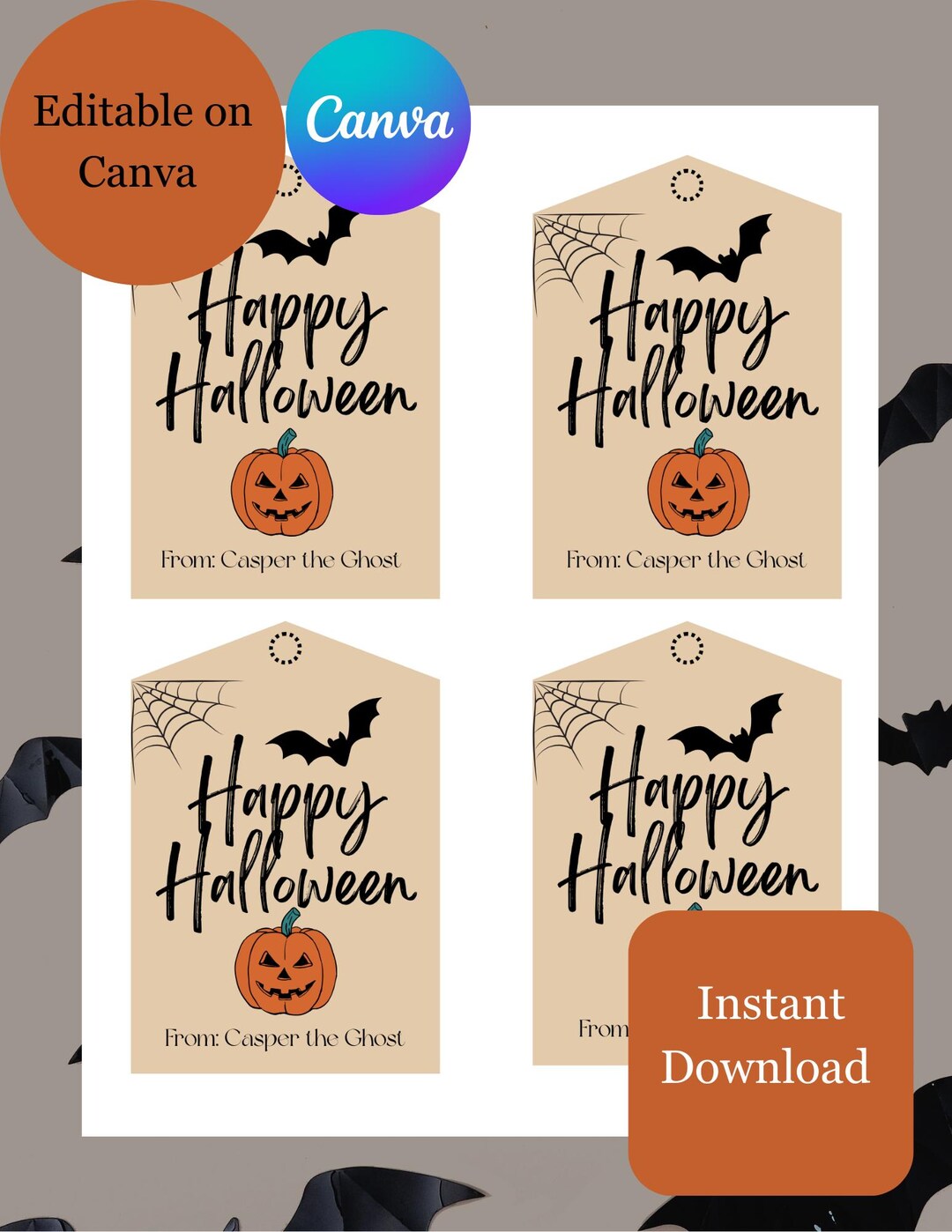 Halloween Gift Tags - Printable Tags for Trick or Treating Bags, Party ...