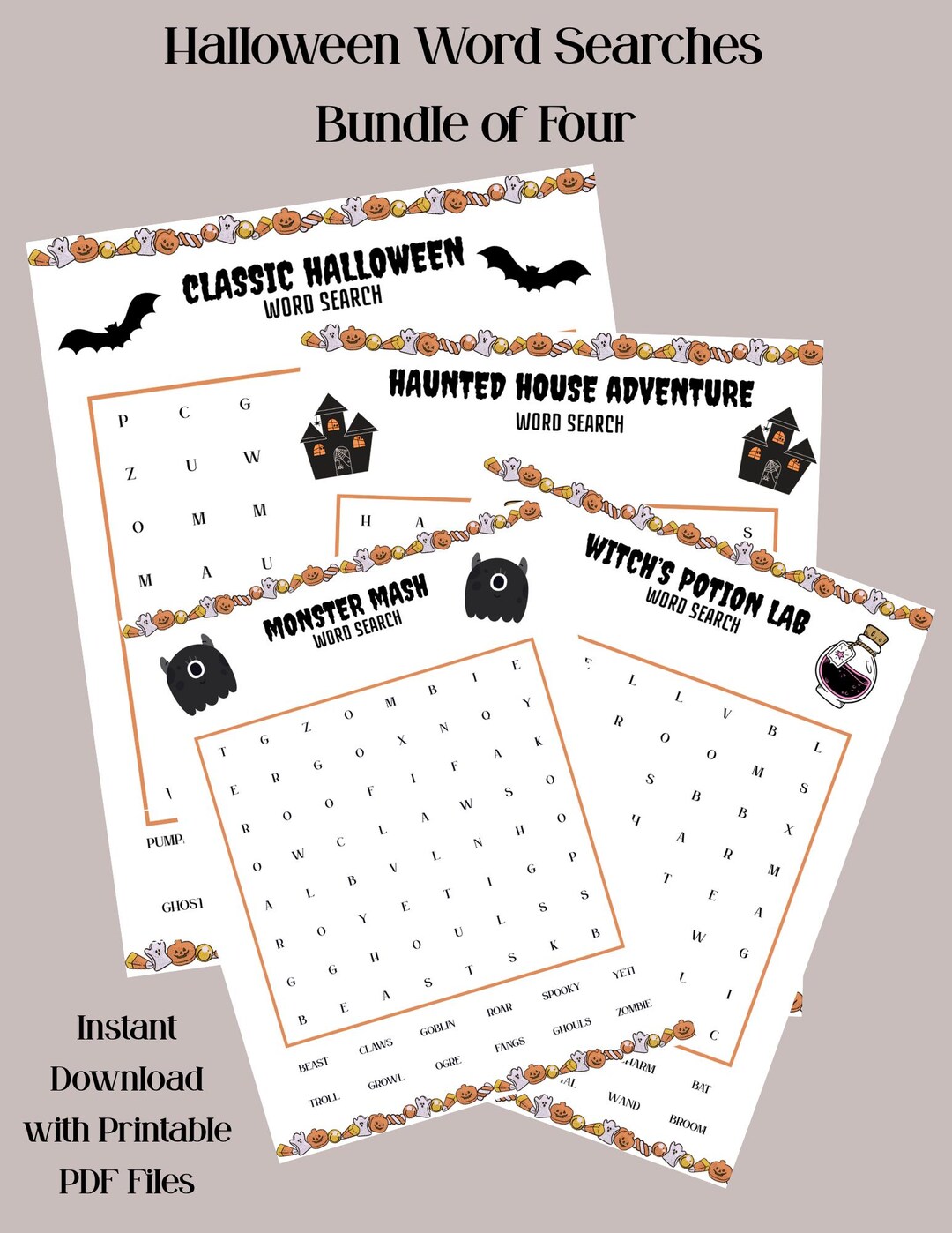 Halloween Word Search Bundle - Four Theme Word Search - Etsy