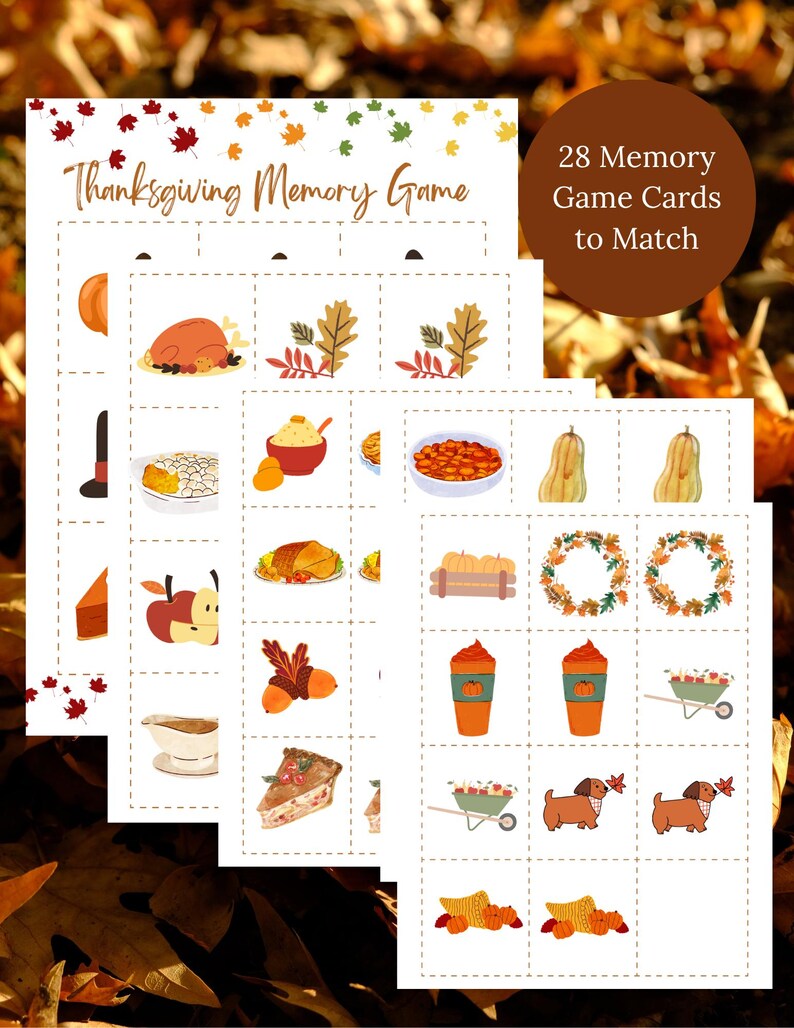 Thanksgiving Memory Game for Kids: Fall Matching Activity (instant ...