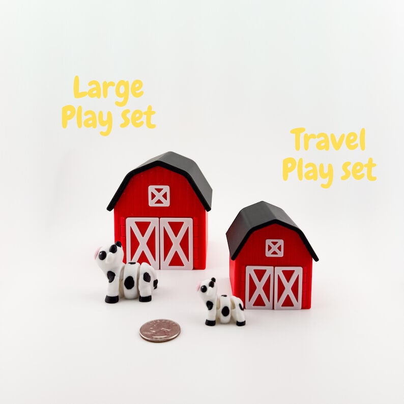 3D Printed Farm Animal Playset With Barn – Montessori Kids Toy - Travel ...