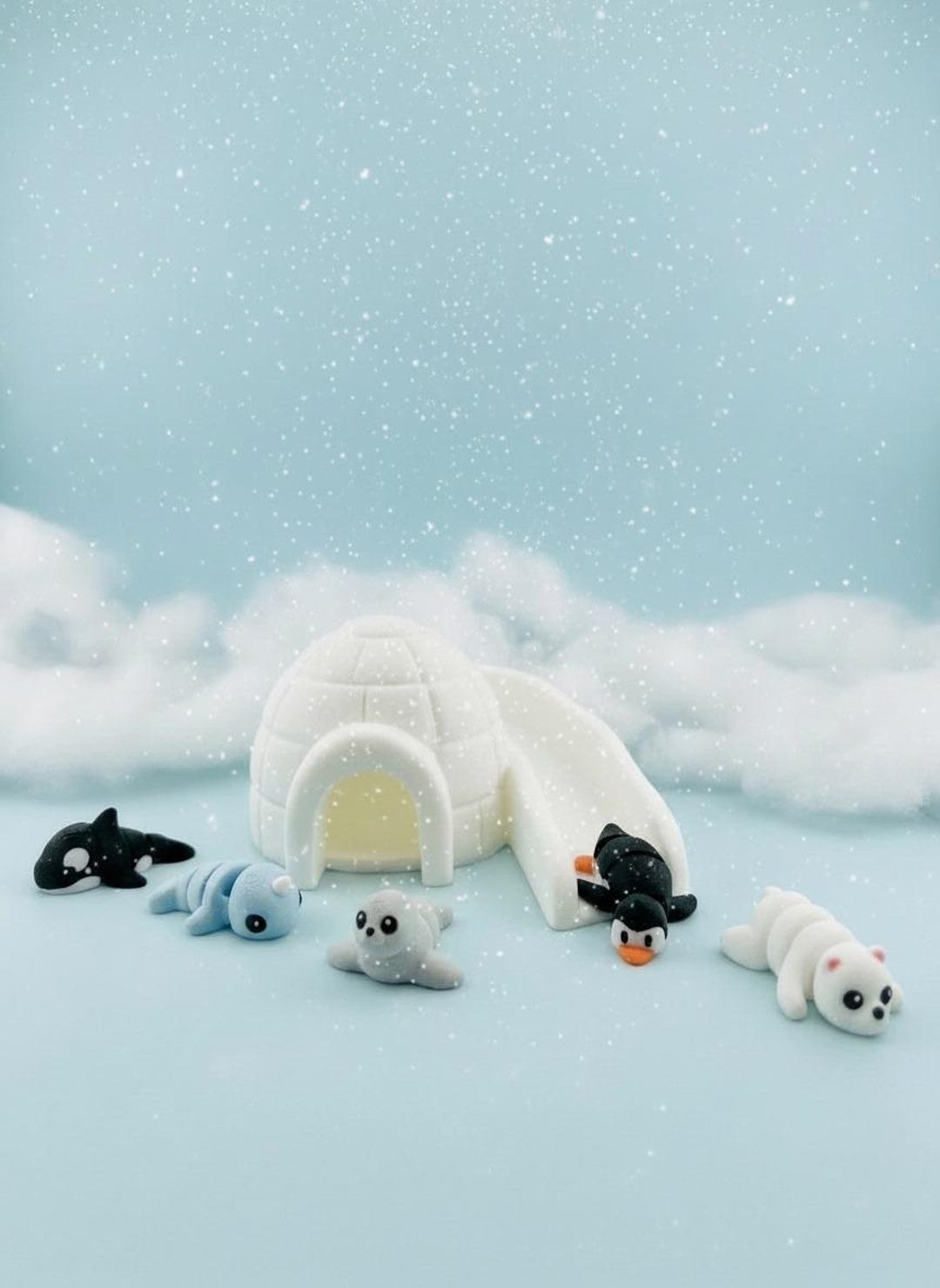 Large 3D Printed Igloo Arctic Animal Playset Montessori Pretend Play ...