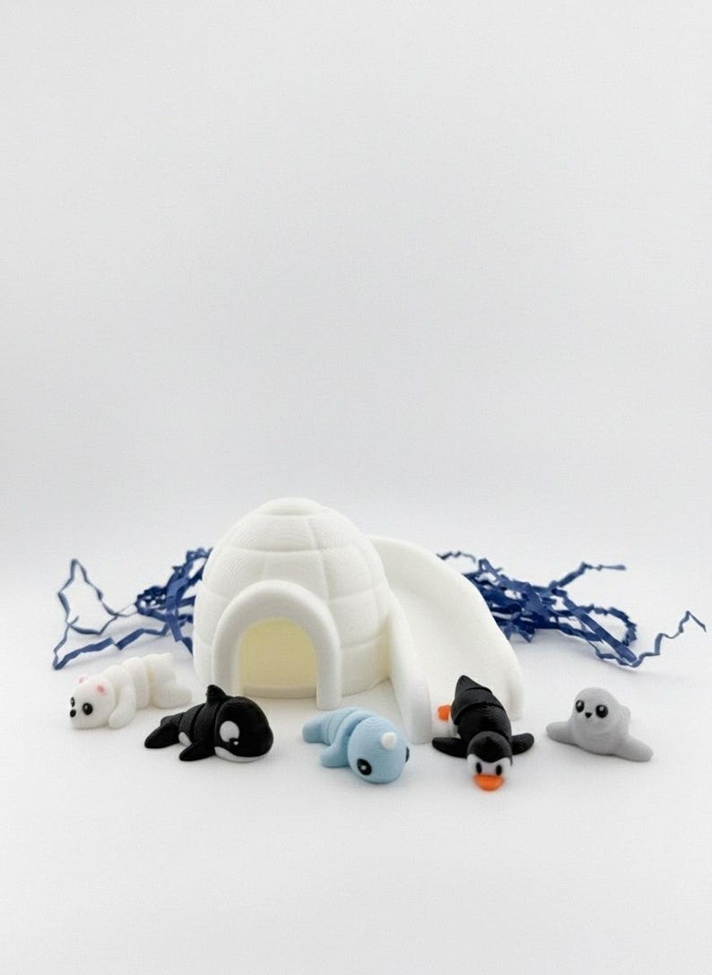 3D Printed Igloo Playset – Arctic Animals Montessori Toy - Travel Size ...