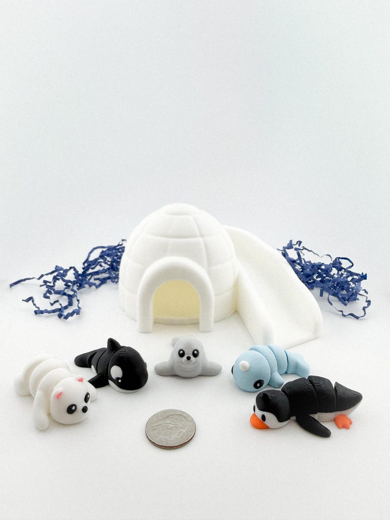 Large 3D Printed Igloo Arctic Animal Playset Montessori Pretend Play ...