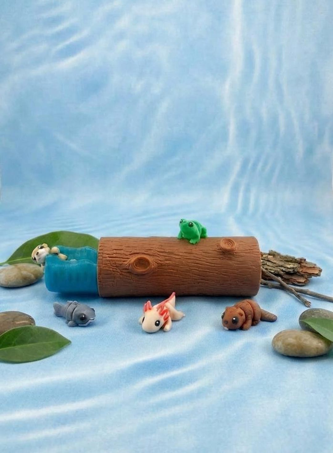 Large 3D Printed Freshwater River Log Animal Playset Montessori Pretend ...