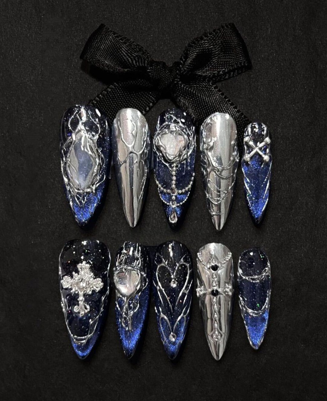 Gothic Armor Press on Nails – Silver Metallic Nail Set With Fantasy ...
