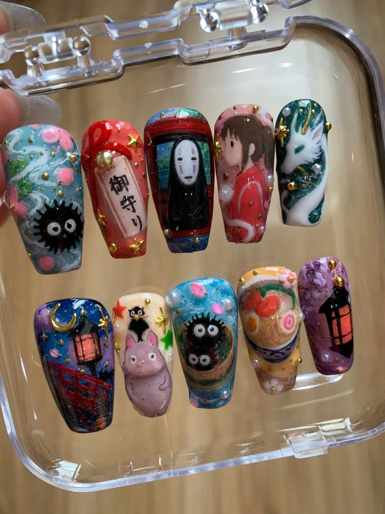 Ghibli Inspired Press on Nails, Soot Sprites, Haku Dragon, Anime Art - Etsy