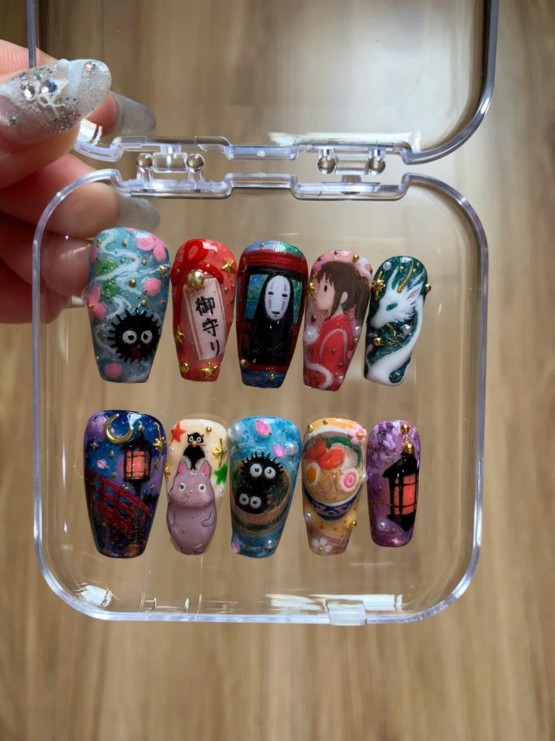 Ghibli Inspired Press on Nails, Soot Sprites, Haku Dragon, Anime Art - Etsy