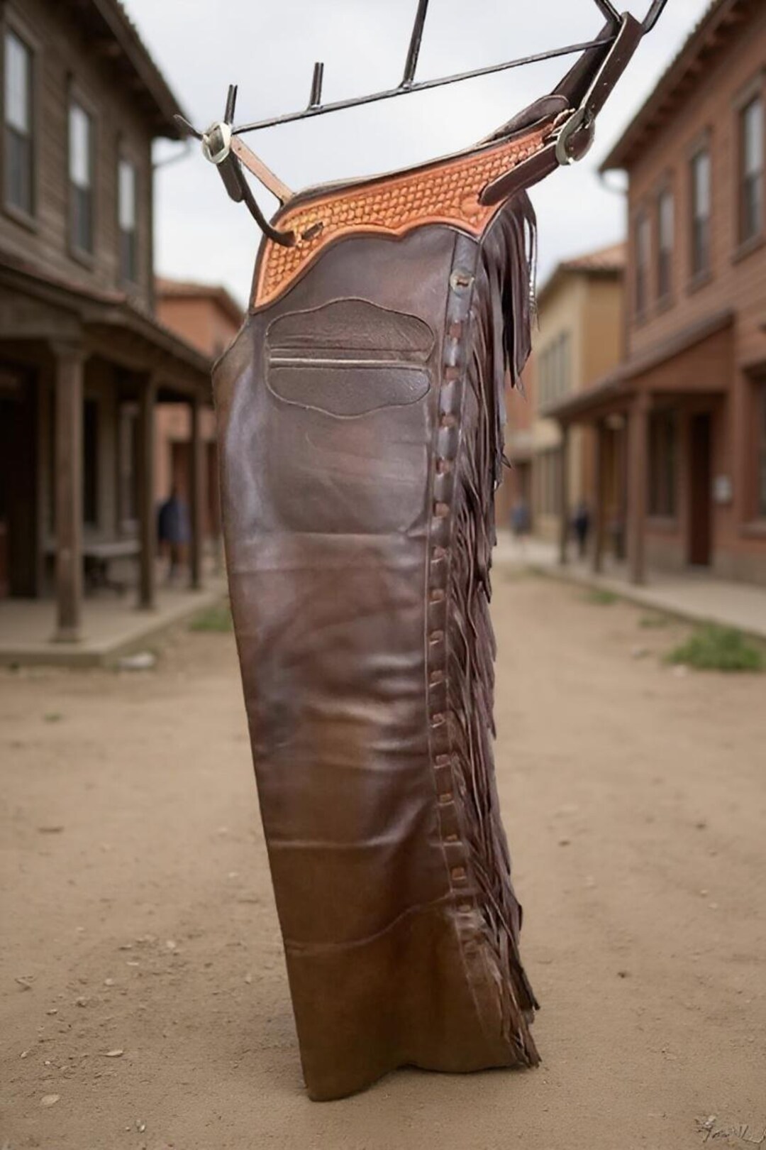 Handmade Leather Chinks: Western Fringe Chaps With Tooled Design - Etsy