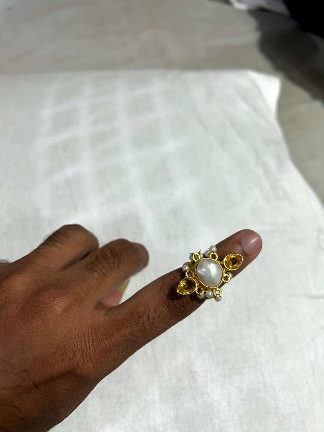Gold Plated Baroque Pearl Ring: Indian Kundan Style Adjustable Cocktail ...