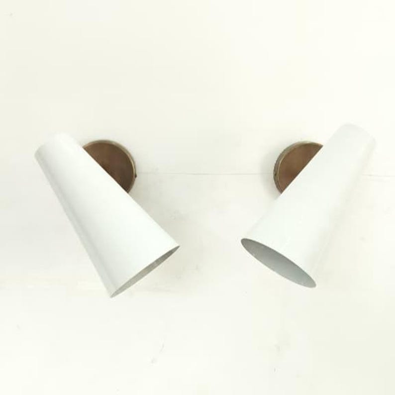 Mid Century Modern Wall Sconce: White Cone Lamp With Brass Finish ...