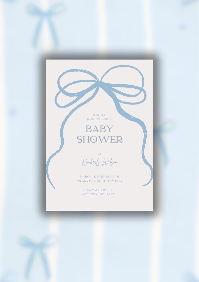 Editable Bow Baby Shower Card - Etsy