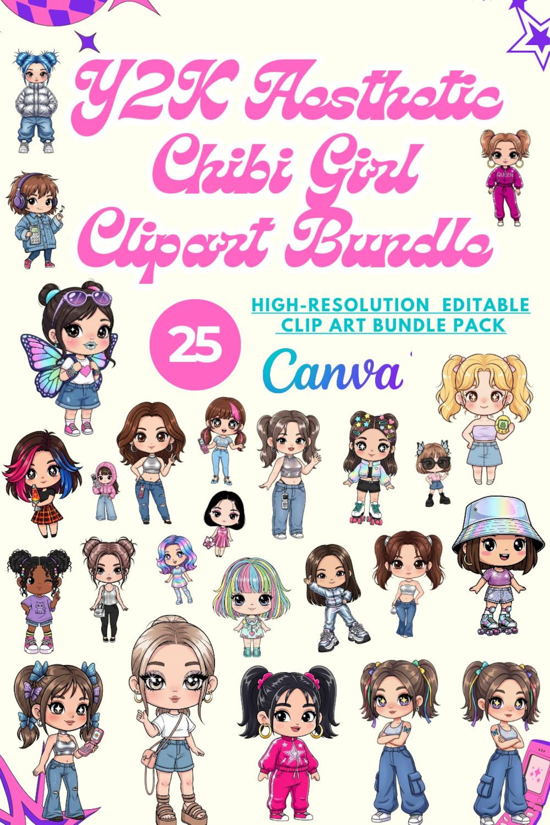 Y2K Chibi Girl Clipart Bundle: 2000s Fashion Pngs (digital Download) - Etsy