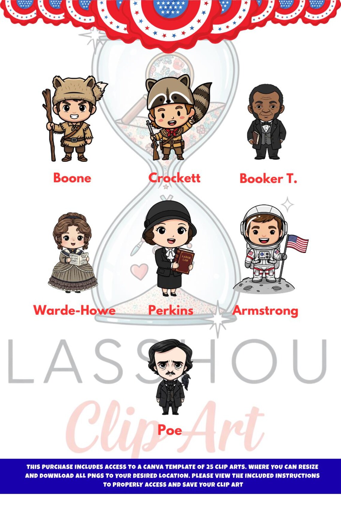 25 Chibi USA Historical Figures Clip Art Bundle | Cute American History ...