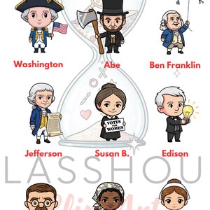 25 Chibi USA Historical Figures Clip Art Bundle | Cute American History ...
