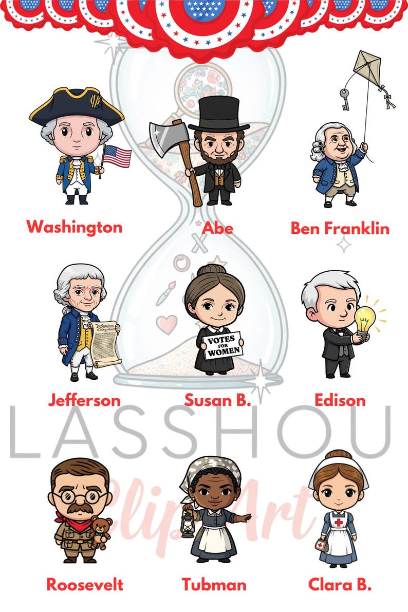 25 Chibi USA Historical Figures Clip Art Bundle | Cute American History ...