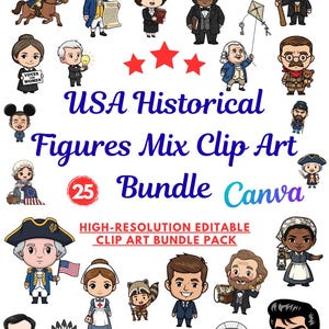 25 Chibi USA Historical Figures Clip Art Bundle | Cute American History ...