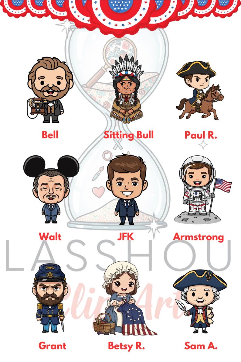25 Chibi USA Historical Figures Clip Art Bundle | Cute American History ...