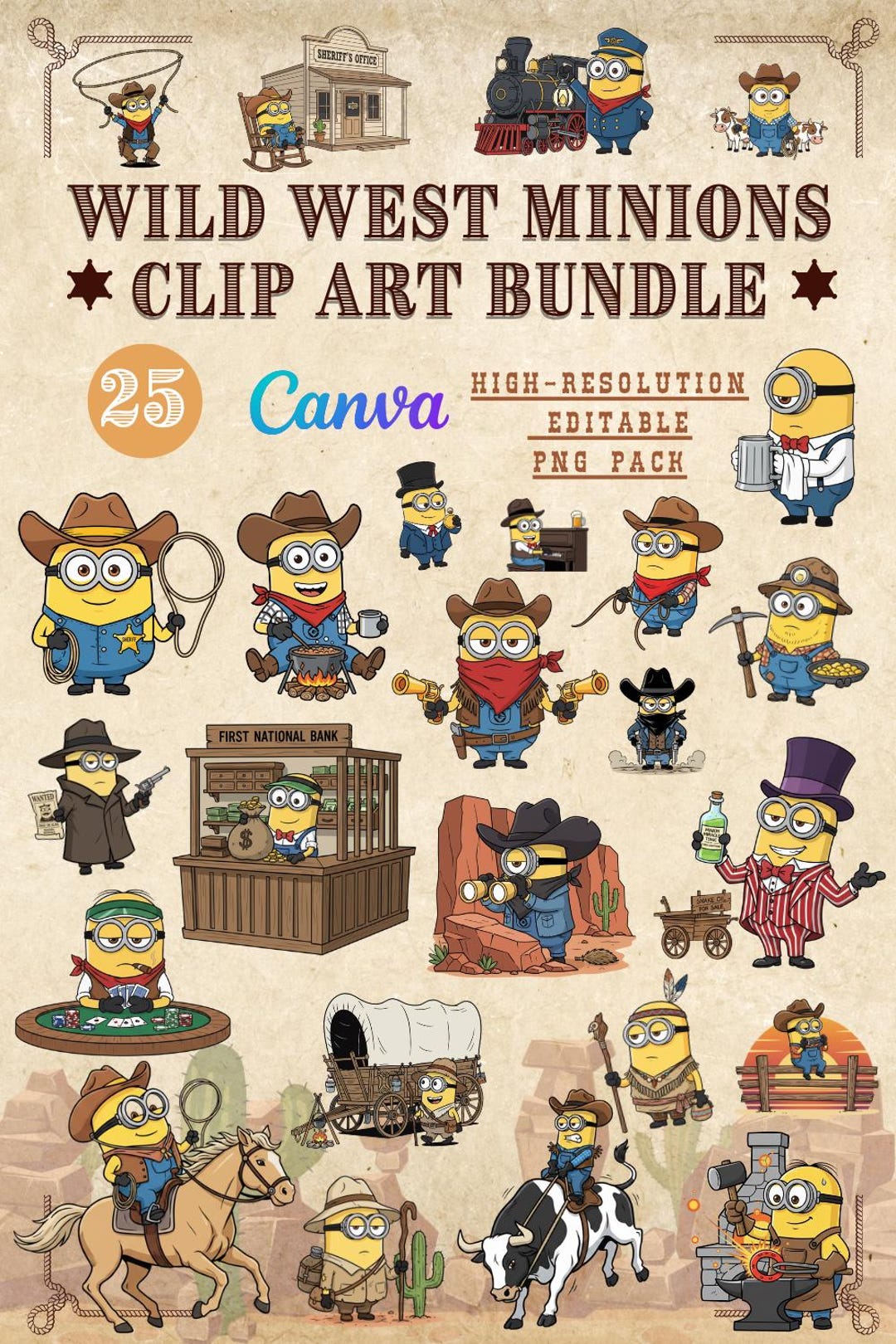 Wild West Chibi Minions Clip Art Bundle | Cowboy Sheriff Outlaw Rodeo ...