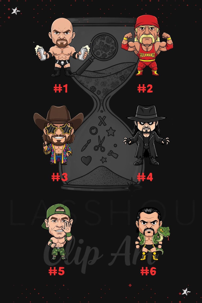 Chibi Wrestling Legends Clipart Bundle: Retro Cartoon Wrestler PNG ...