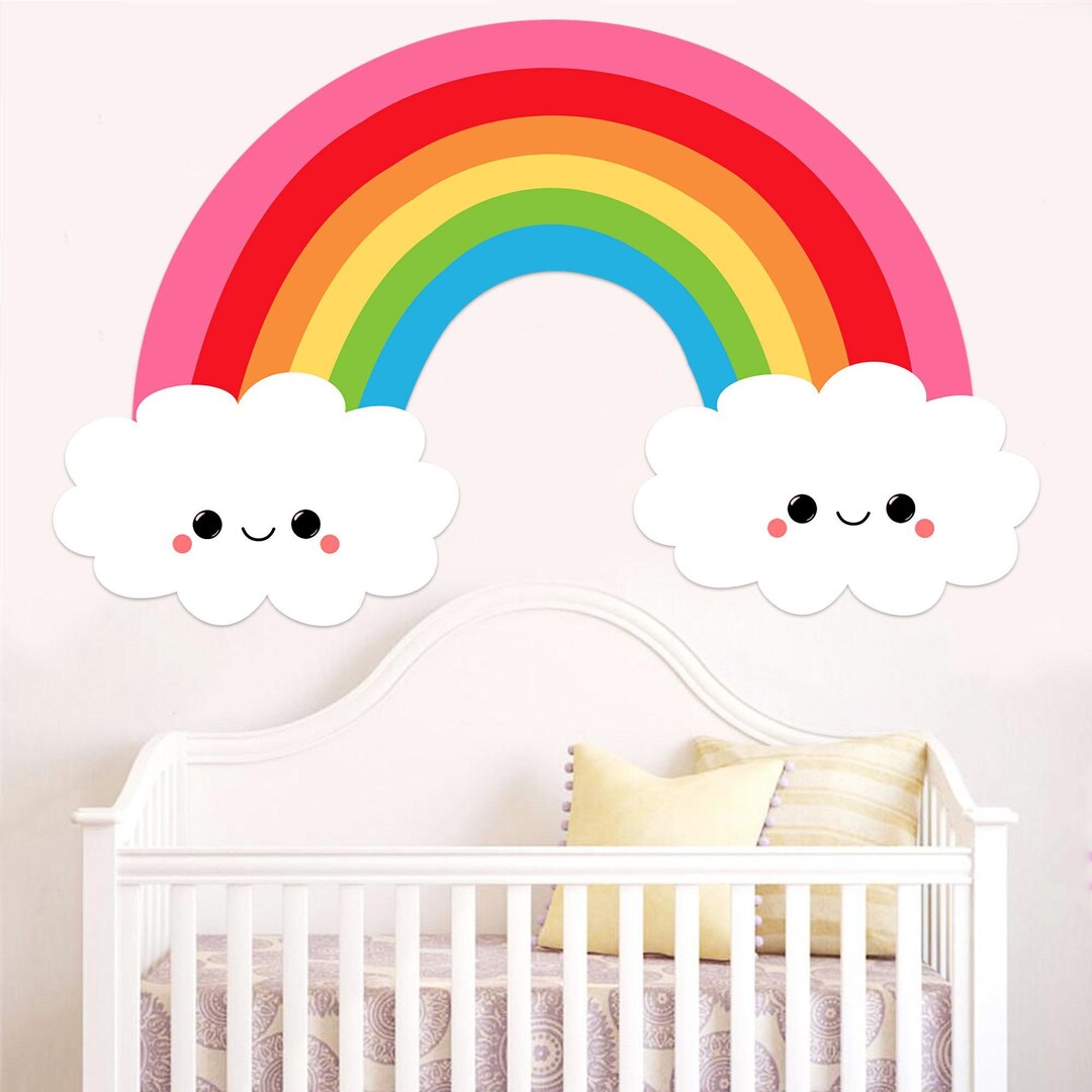 Rainbow Smiling Clouds Wall Stickers Vinyl Baby Cot Kids Princess ...