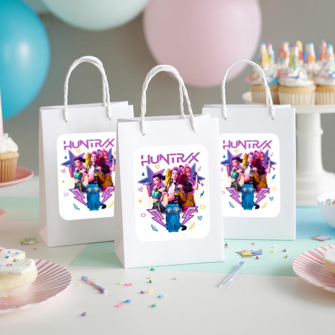 Printed & Shipped Huntrix D2 Party Bag Stickers Rectangular Birthday ...