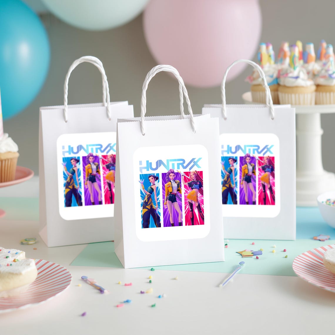 Printed & Shipped Huntrix D3 Party Bag Stickers Rectangular Birthday ...