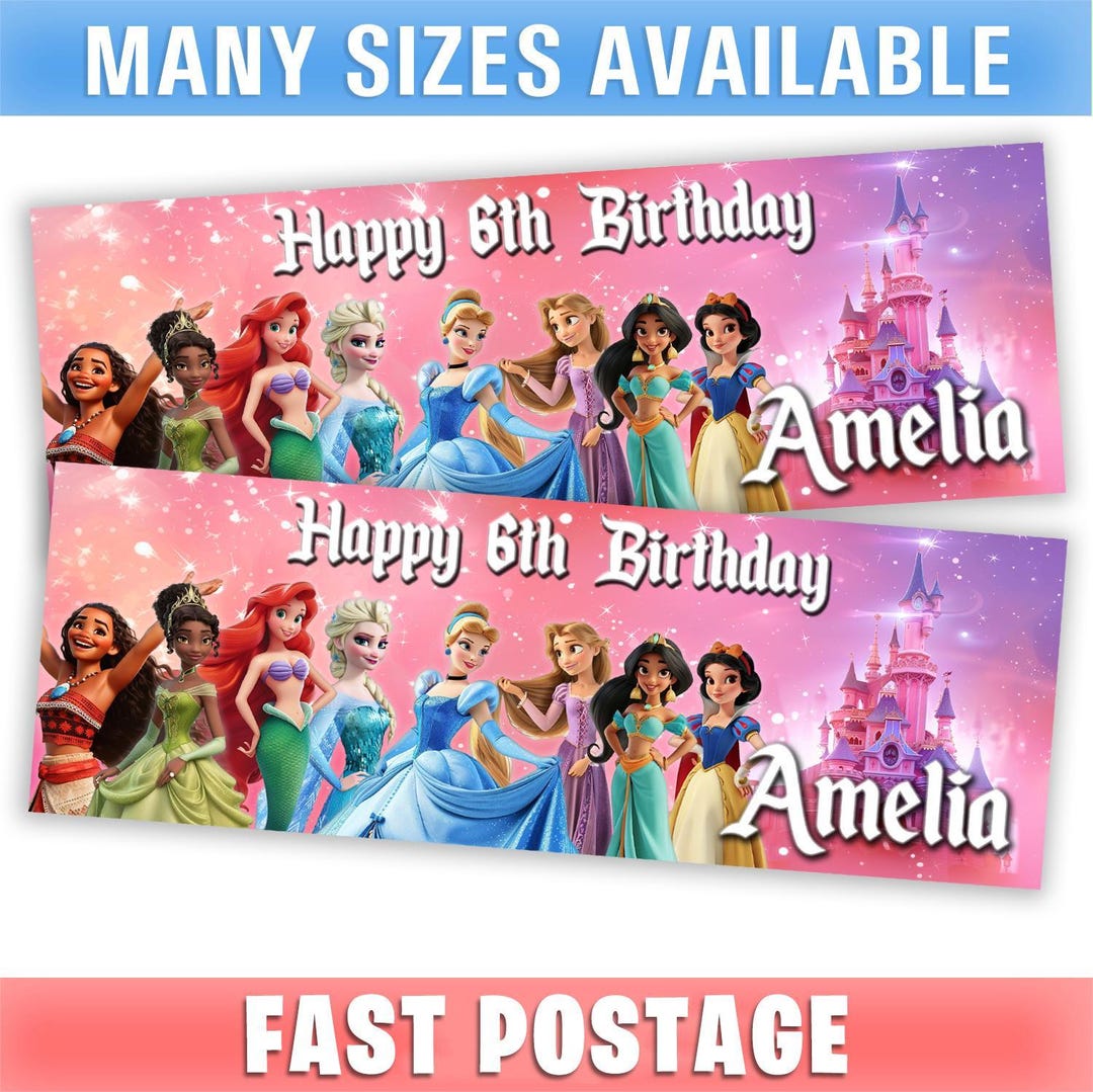 Modern Disney Princesses D2 Pink Personalised Banner Birthday Girls ...