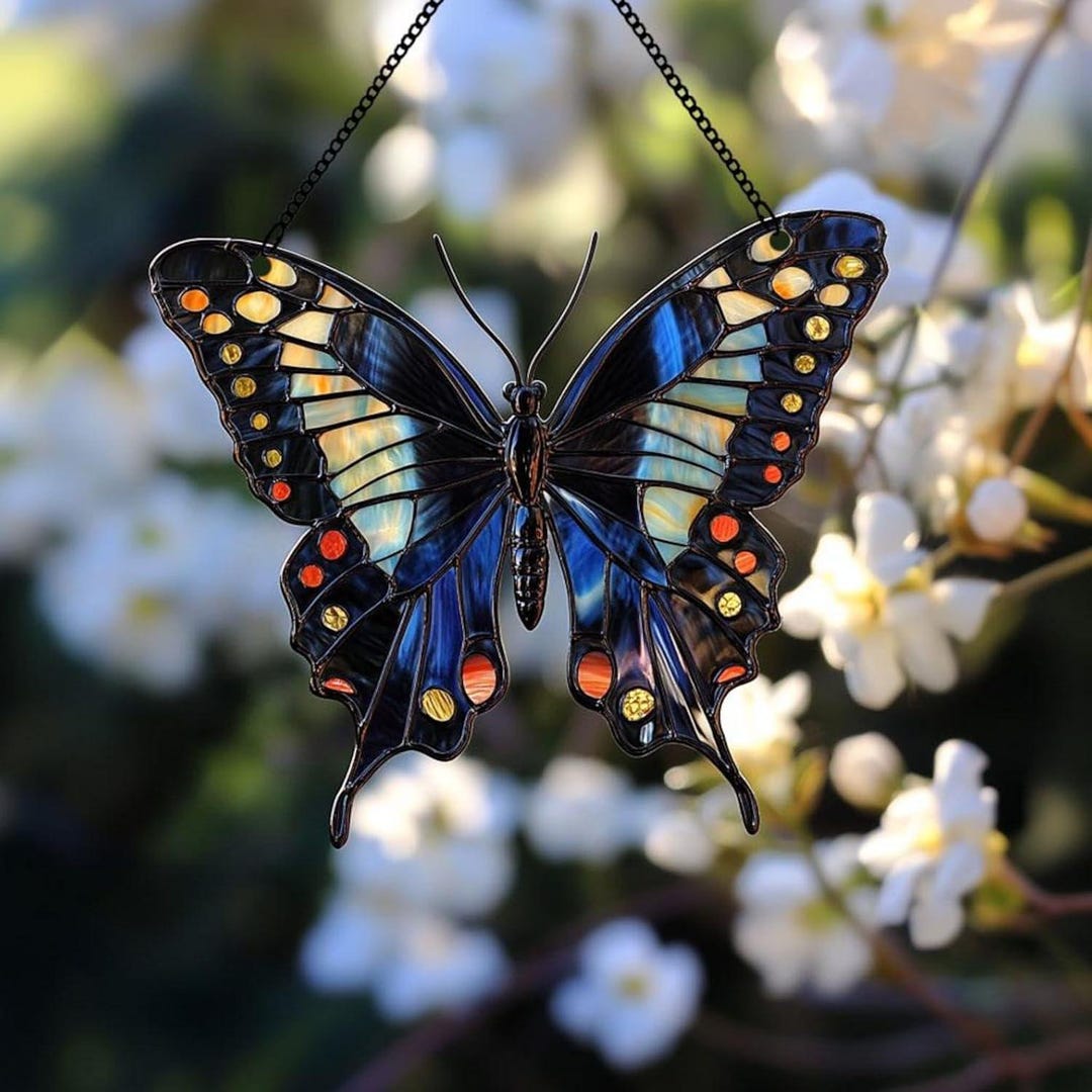 Blue Swallowtail Butterfly Stained Glass Suncatcher – Iridescent Window ...