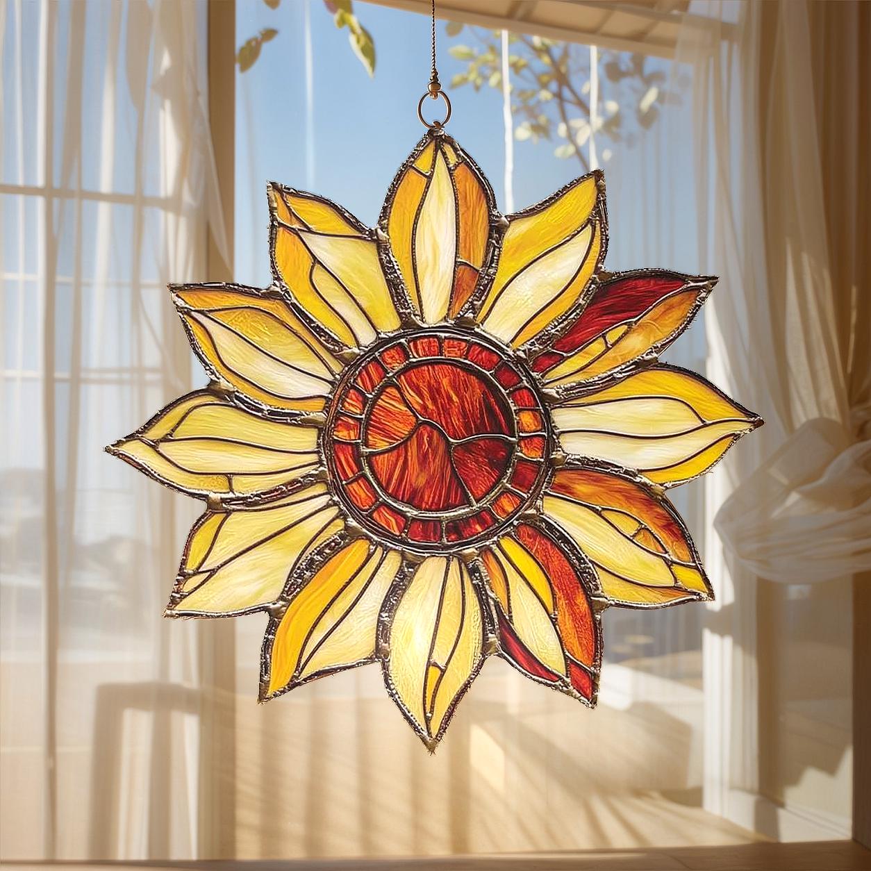 Sunflower Acrylic Suncatcher: Faux Stained Glass Window Hanging Floral ...