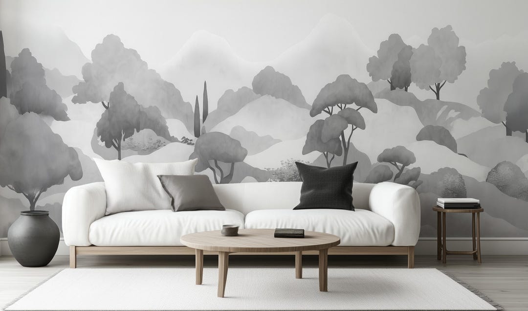 Gray Misty Landscape Wallpaper, Serene Monochrome Wall Mural - Etsy UK
