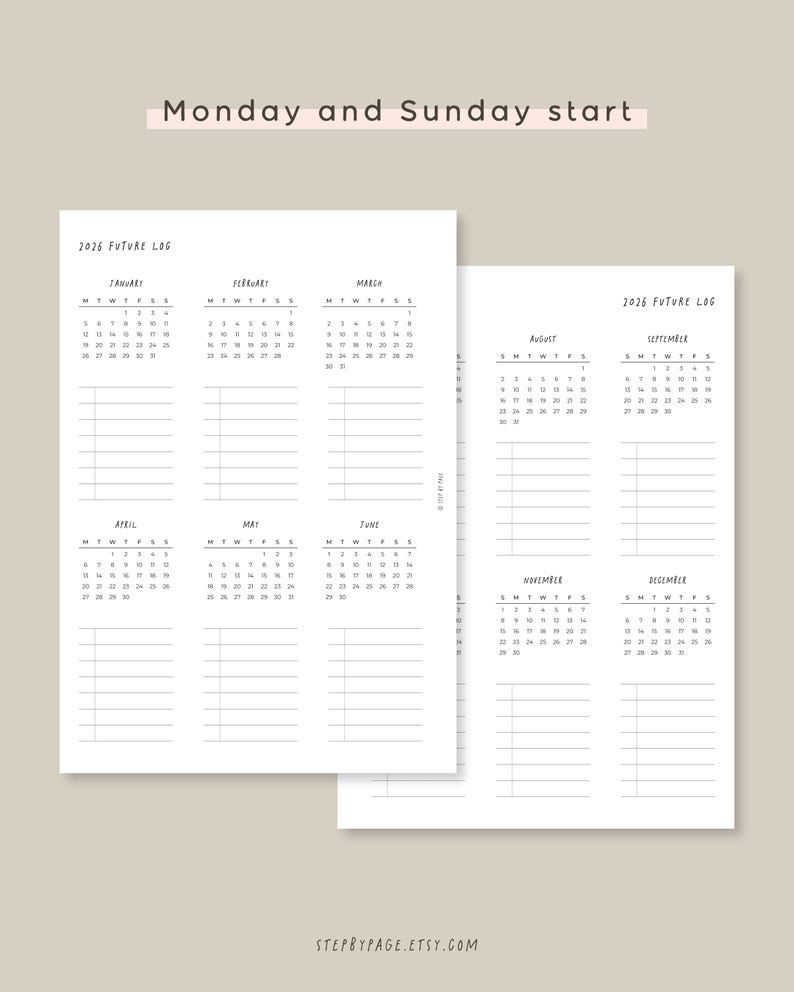 Printable 2026 Future Log Planner Insert, Yearly Overview for Ring ...