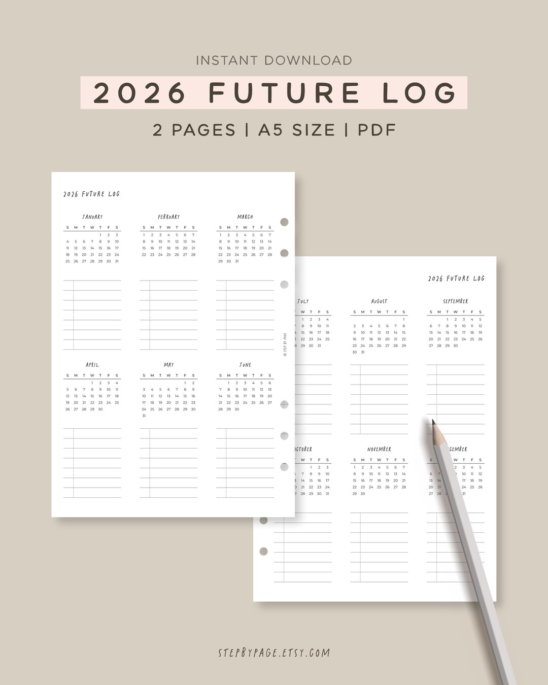 Printable 2026 Future Log Planner Insert, Yearly Overview for Ring ...