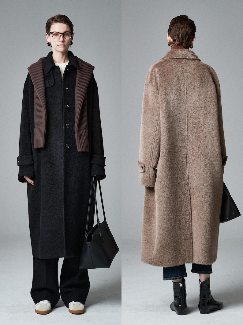 Italian Alpaca Wool Long Coat | Clara Oversized Single Breasted Design ...