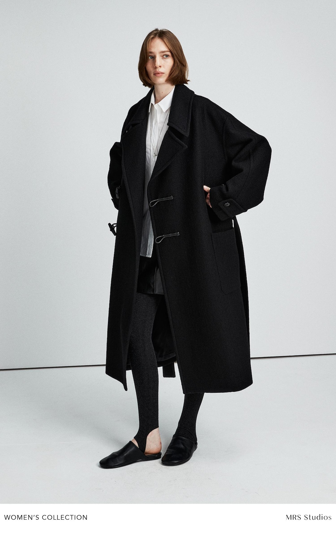 Long Asymmetric Toggle Wool Coat | Wooden Horn Buttons | Stand & Fold ...