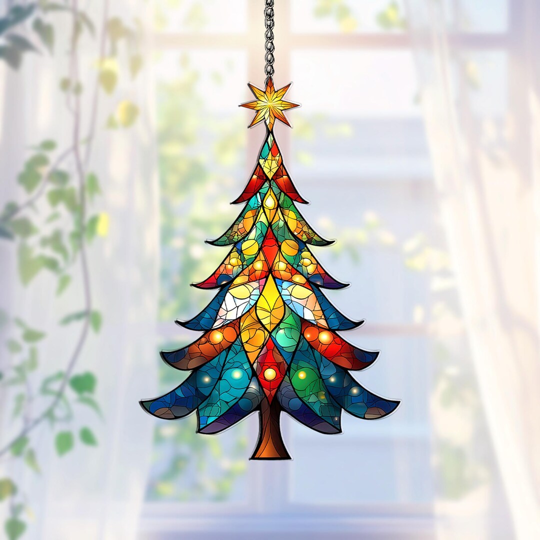 Acrylic Suncatcher Christmas Tree Window Hanging Decoration, Festive ...