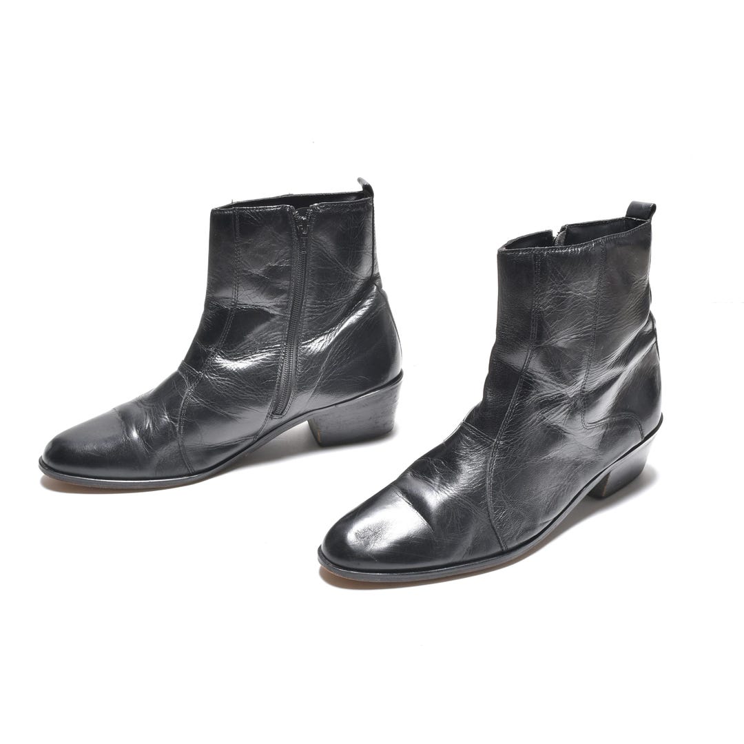 Vintage Chelsea Boots Black Leather Beatle Boot Pointy Toe Men Size 10 ...