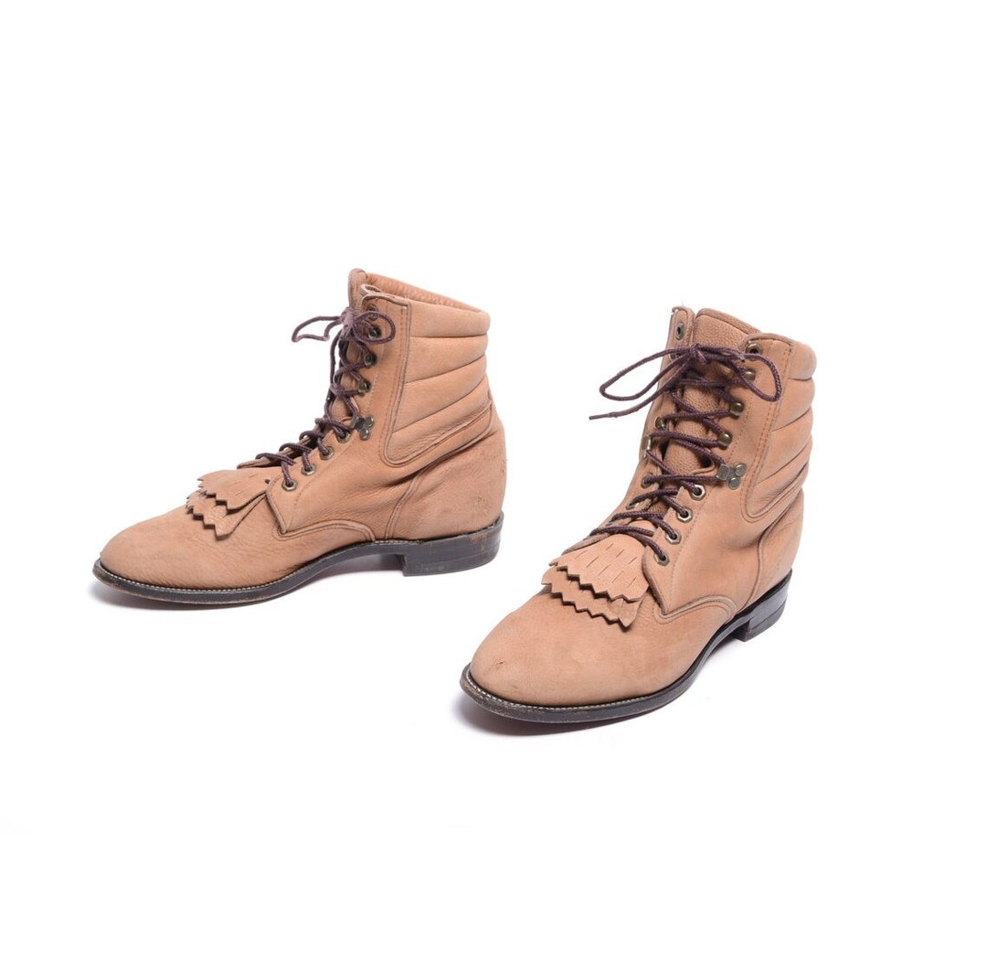 Vintage Justin Roper Boots Light Brown Leather Western Cowboy Boots ...